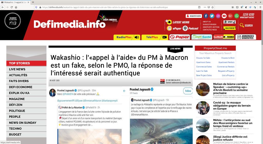 Défimedia says Prime Minister's tweet calling French President for help ...